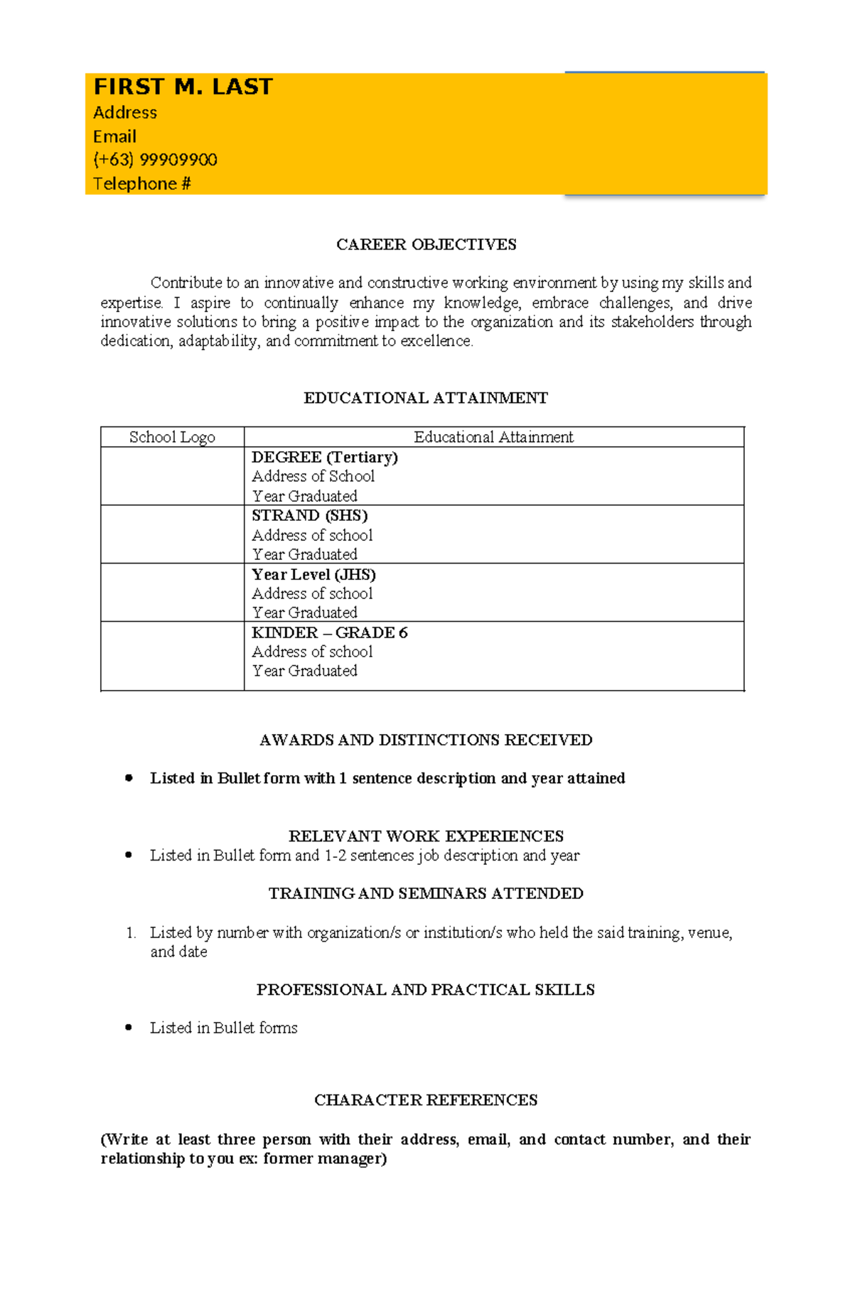 Resume Template for Job Applications - Studocu