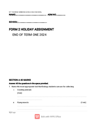 CHEM FORM 2 April Cycle 1 - ST MBOONI GIRLS FORM 2 ASSIGNMENT CYCLE 1 ...