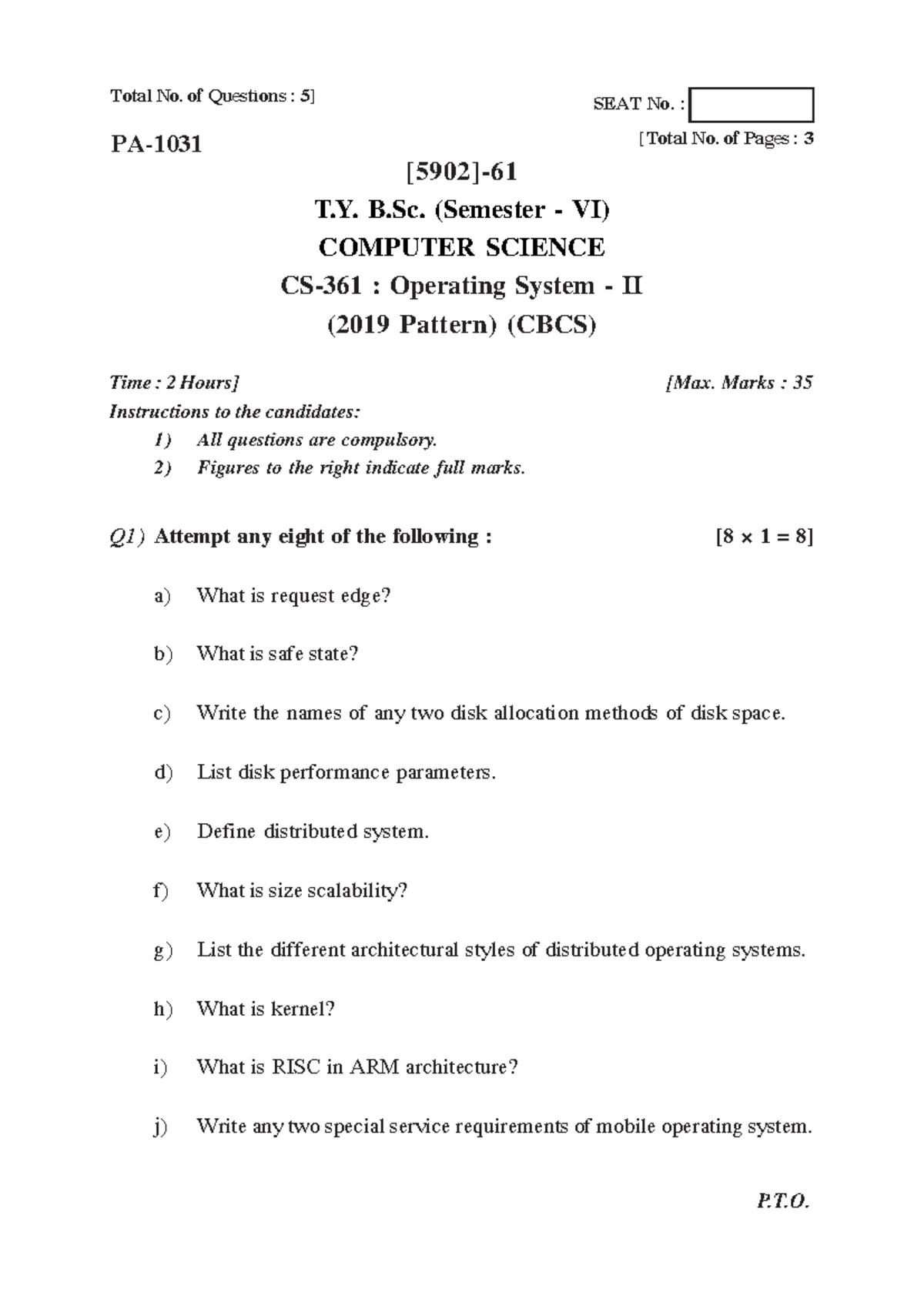 B.SC ( Computer Science ) 2019 Pattern.pdf April 2023 - Total No. of Questions: 5] ####### [6055 ...