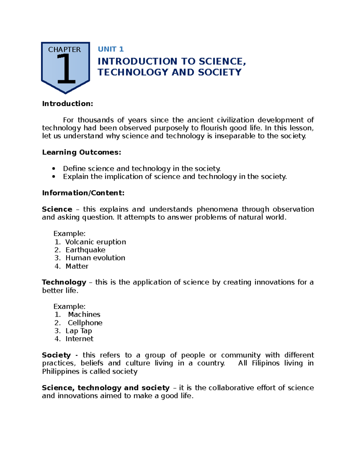 STS Chapter 1 and 2 Module - Science ,Technology and Society - PUP ...