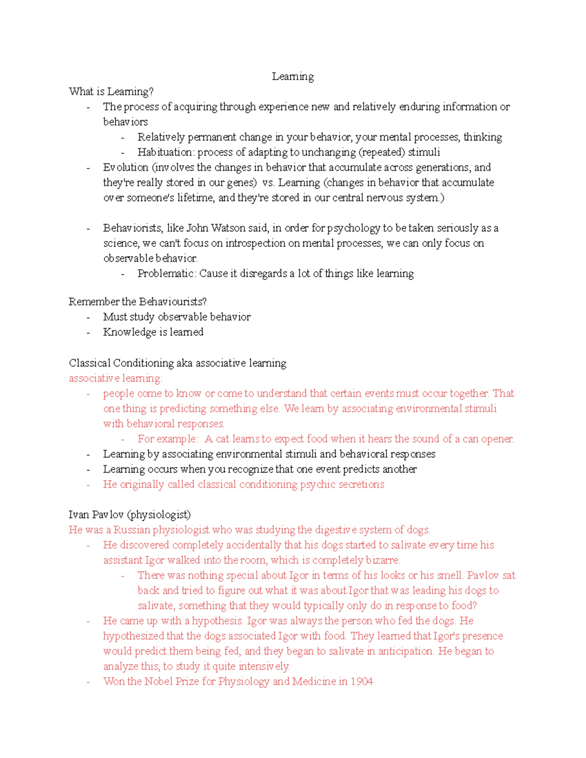 Learning: Classical Conditioning & Behaviorism Insights (PSY101) - Studocu