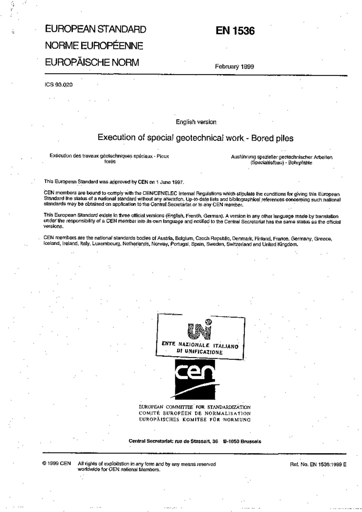 BS en 1536-1999-Execution of Special Geotechnical Work-Bored Piles ...