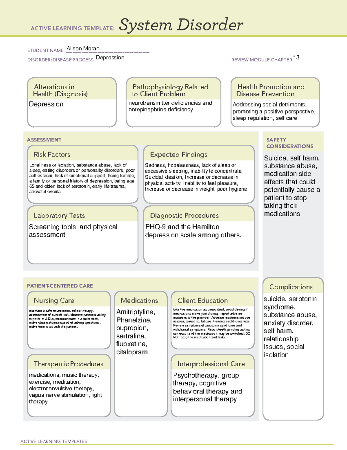 System Disorder Active Learning Template for Nursing (AL-110) - Studocu