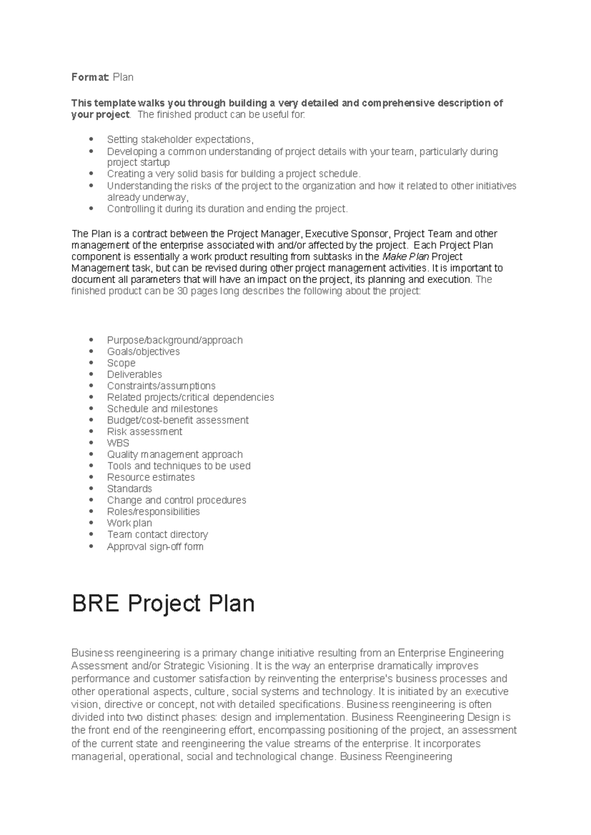BRE Project Plan for Business Reengineering Process - Detailed Guide ...
