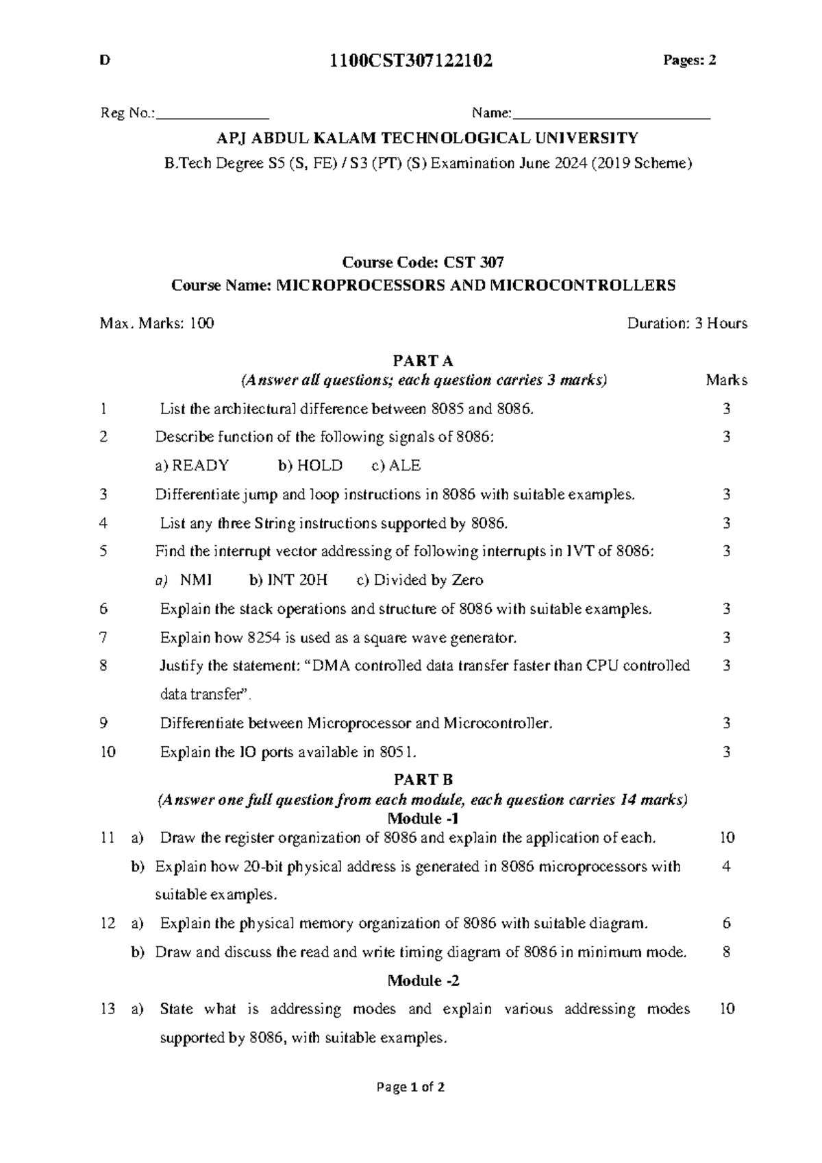 CST307-QP - Microprocessors & Microcontrollers Previous Year QP - Studocu