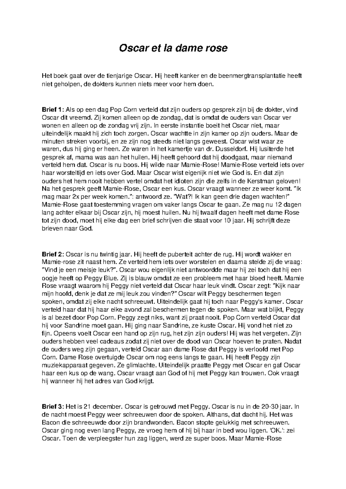 Oscar et la dame rose: Samenvatting van het Boek (30-70 jaar) - Studeersnel