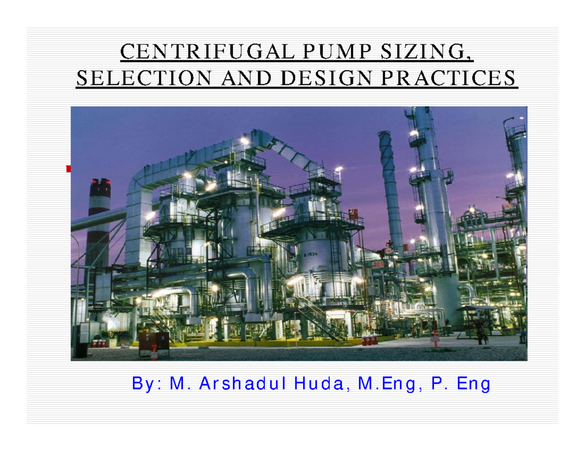 Centrifugal Pump Sizing & Design Practices: M. Eng Course Guide - Studocu