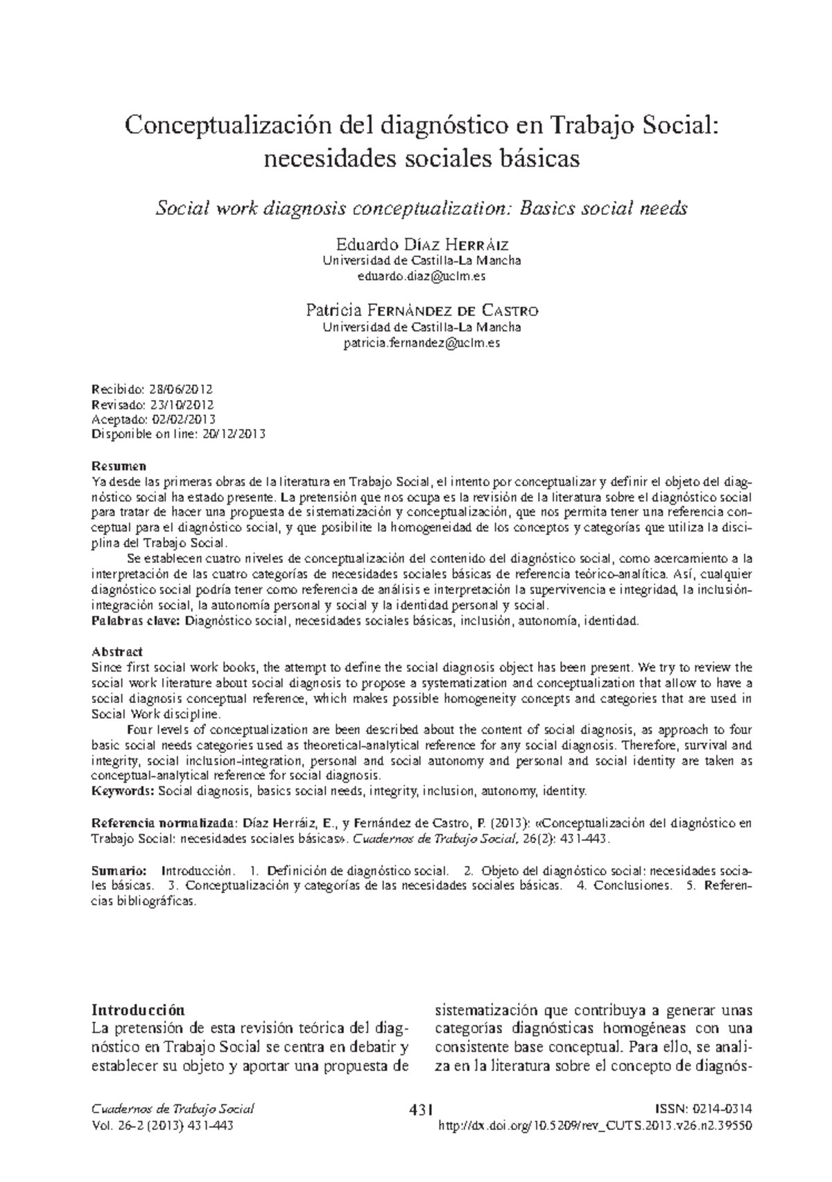 Conceptualización y Diagnóstico Social en Trabajo Social: Necesidades ...