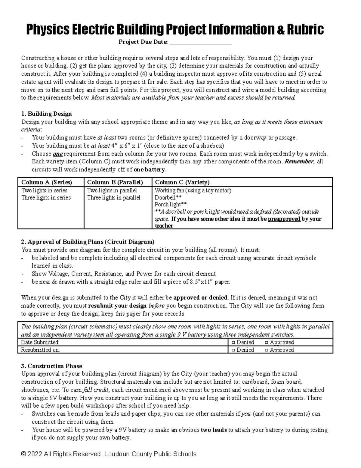 Electric Building Project (PHYS 25) - Rubric and Guidelines for Success ...