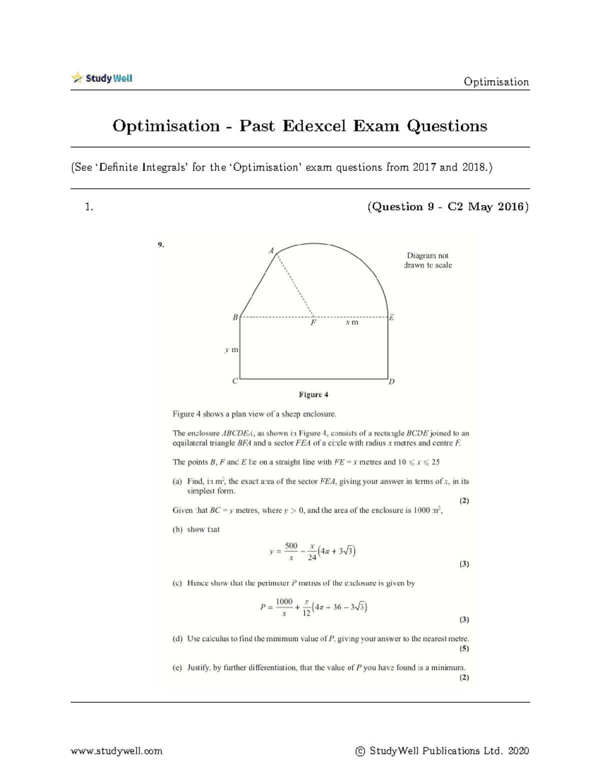 Optimisation Exam Questions - Optimisation - Past Edexcel Exam ...