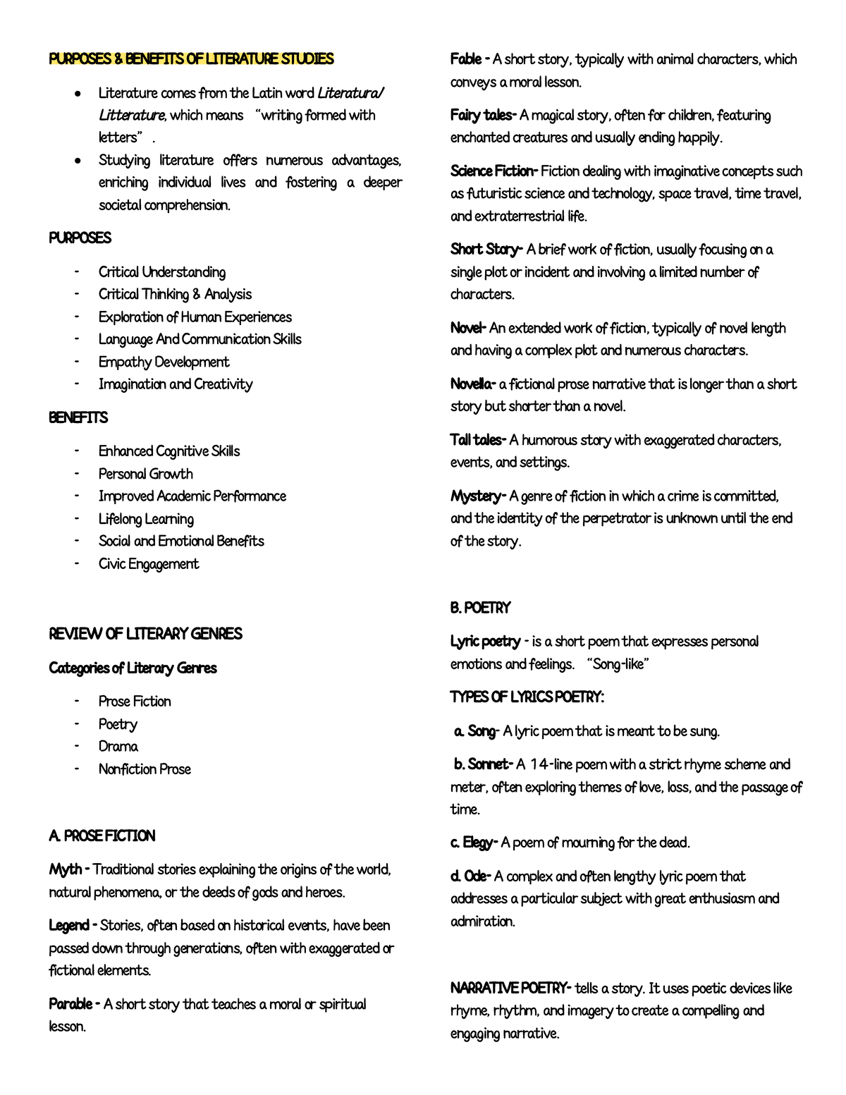 LIT 101: Purposes and Benefits of Literature Studies - Studocu