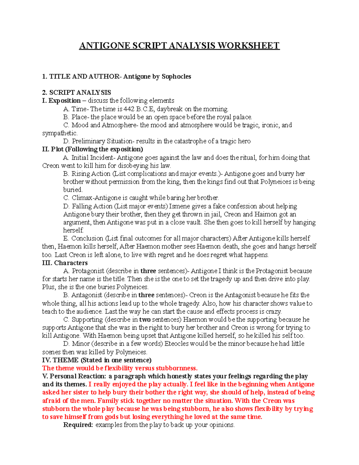 Antigone Script Analysis Worksheet - ANTIGONE SCRIPT ANALYSIS WORKSHEET ...