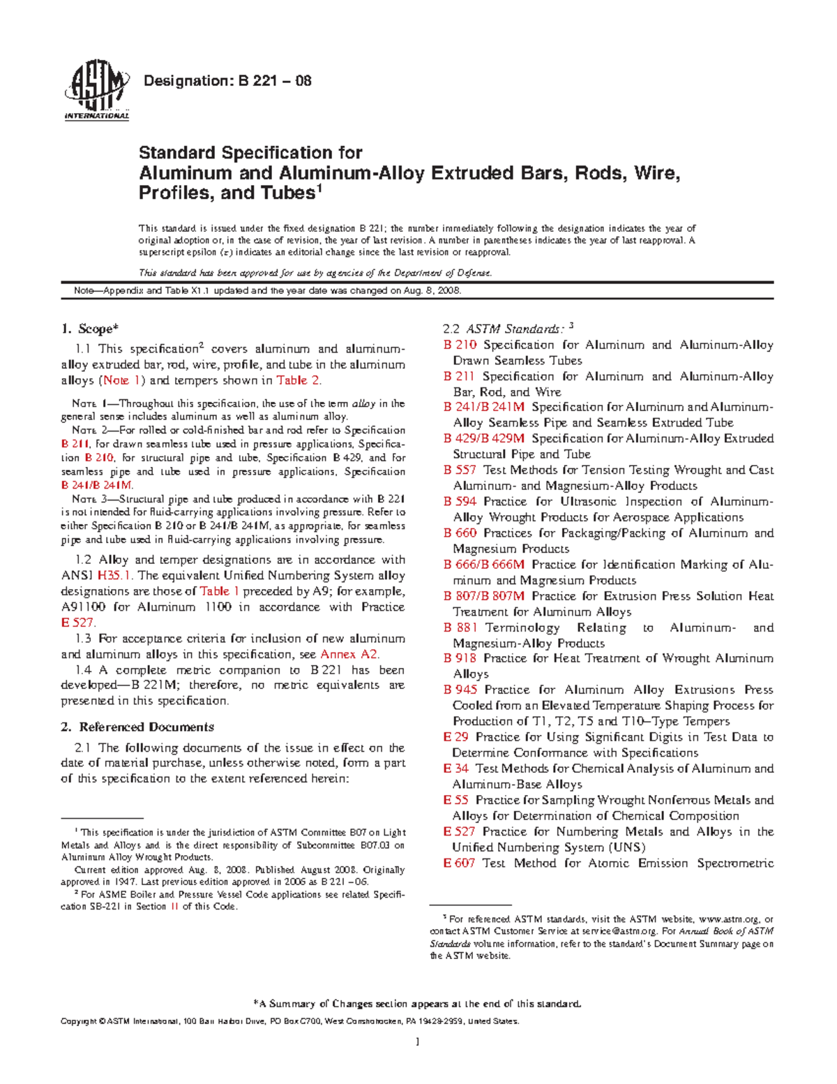ASTM B221 - Specification for Aluminum and Alloy Extrusions - Studocu