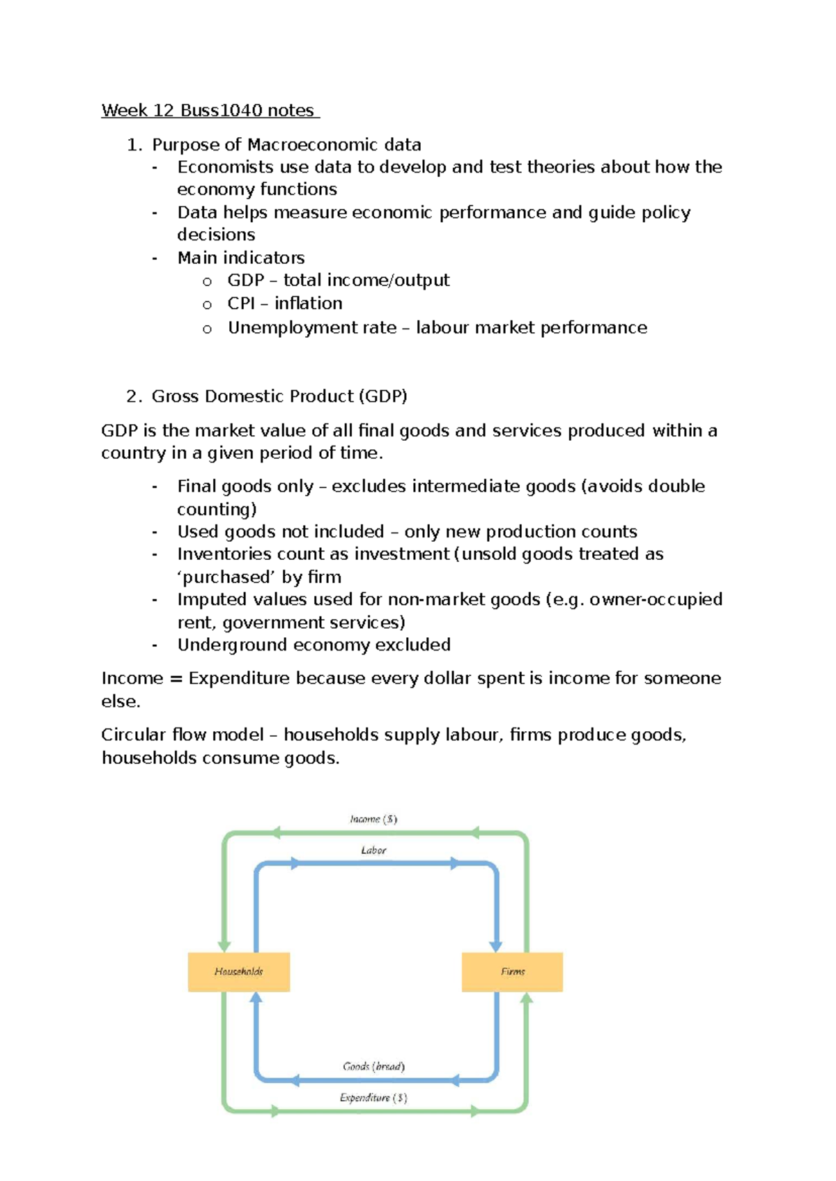 Buss1040 Week 12 Macroeconomic Data & GDP Insights - Studocu