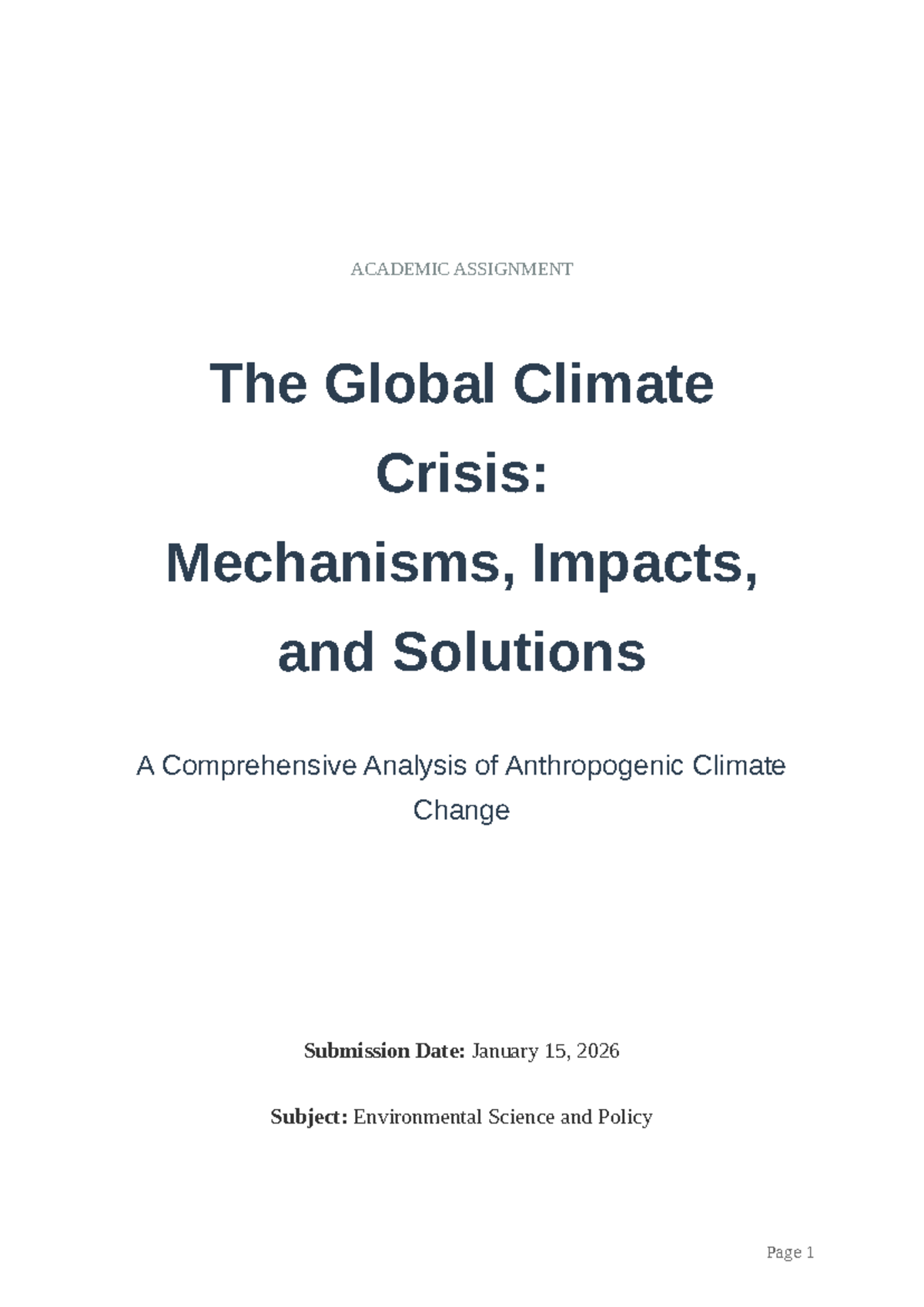ENV 101 Final Assignment: Analyzing the Global Climate Crisis - Studocu