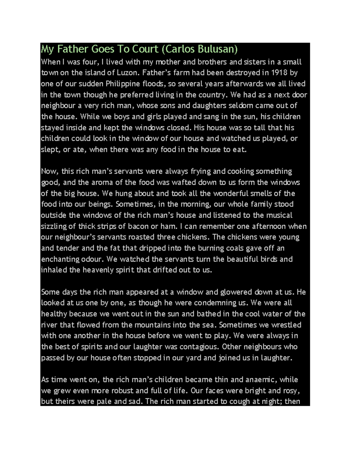 My Father Goes To Court by carlo bulosan converted - My Father Goes To ...