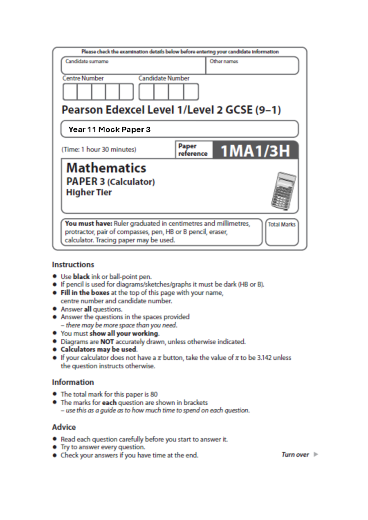 Year 11 Mock Exam Paper 3 - Complete All Questions - Studocu
