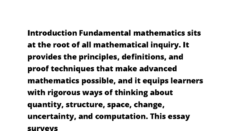 Introduction to Fundamental Mathematics: Core Concepts and Techniques ...