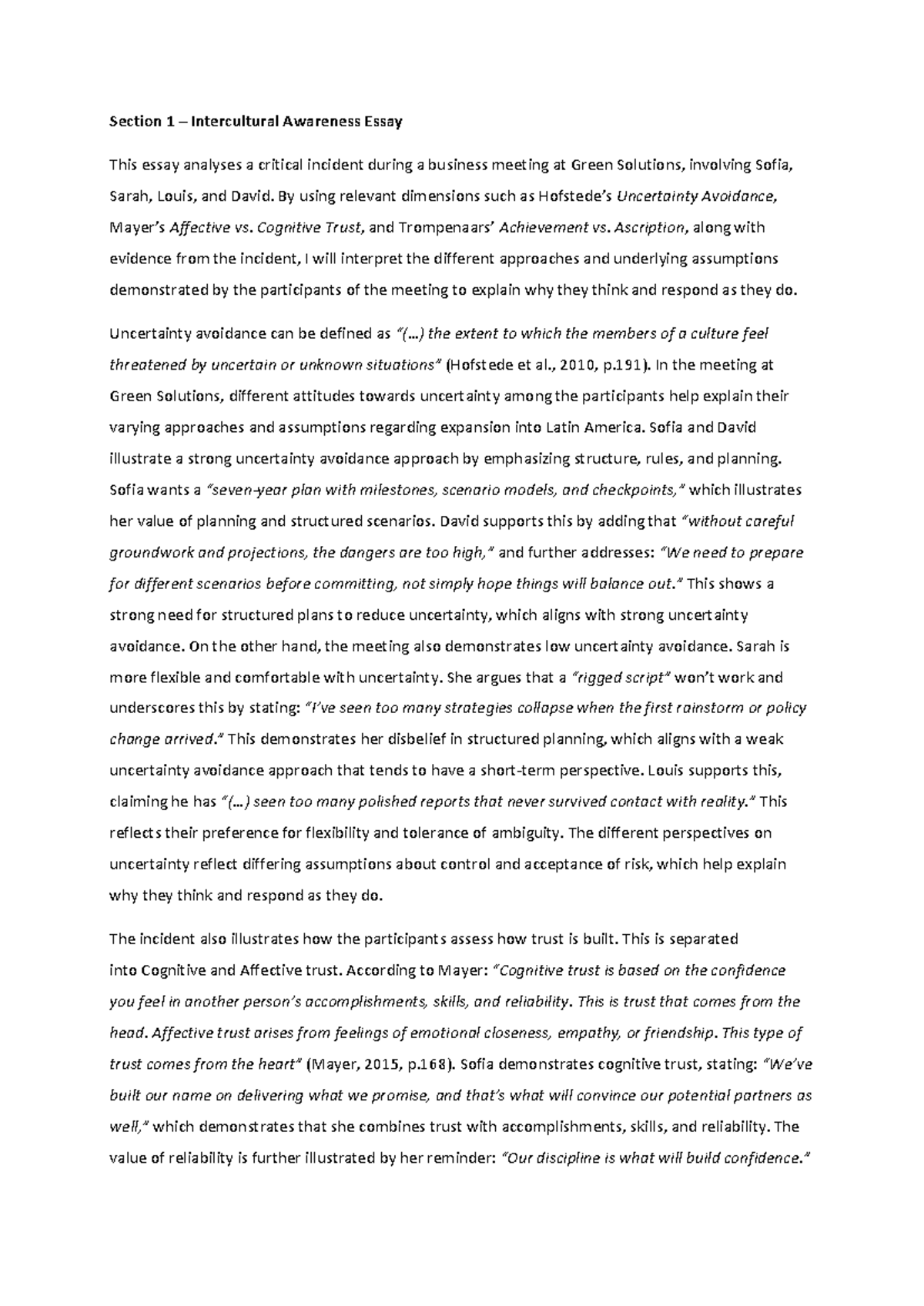 KAR 101: Final Exam - Intercultural Awareness Essay Analysis - Studocu