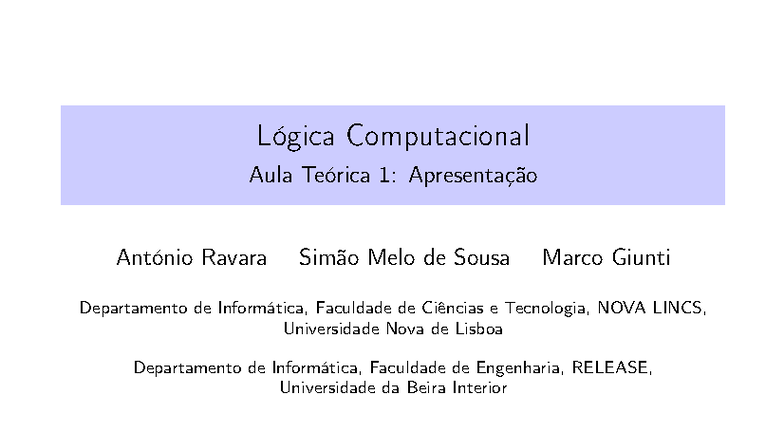 Lógica Computacional: Aula Teórica 1 - Introdução e Objetivos - Studocu