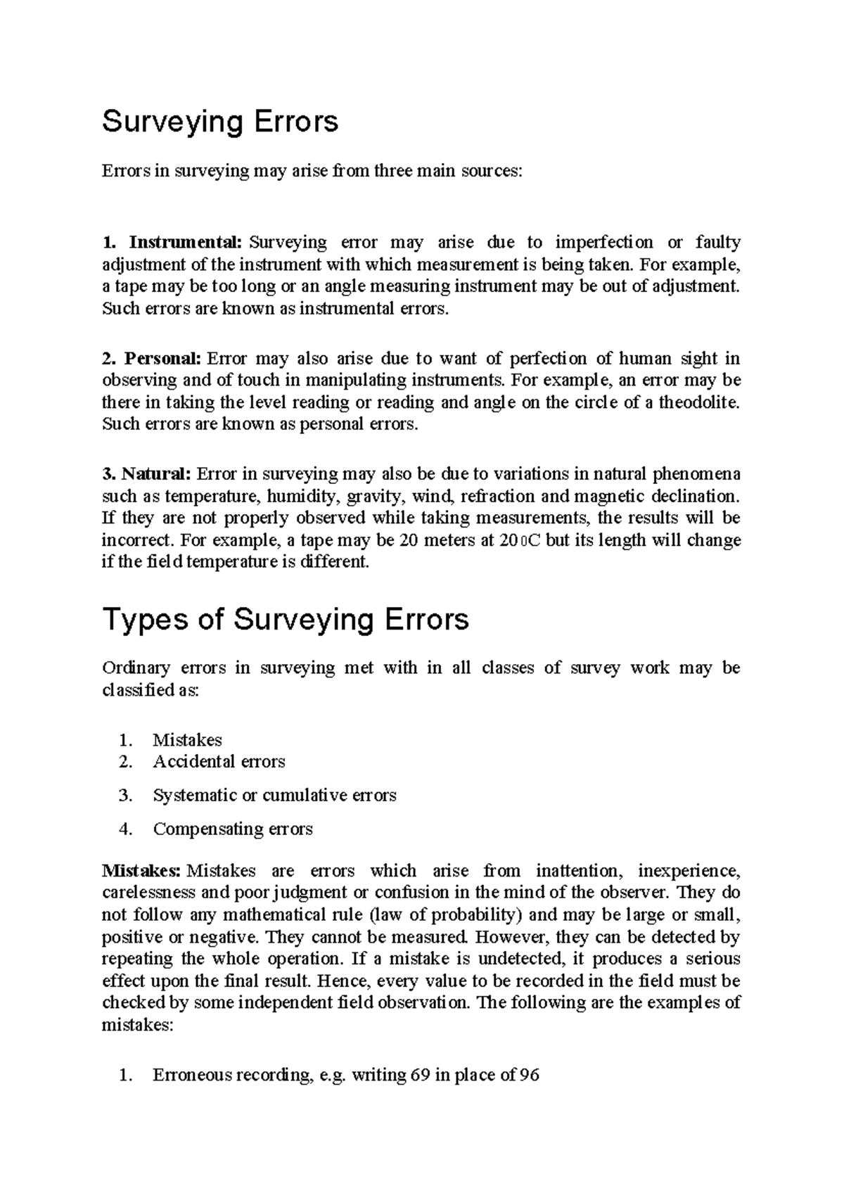 Surveying Errors: Types and Sources Explained - Studocu