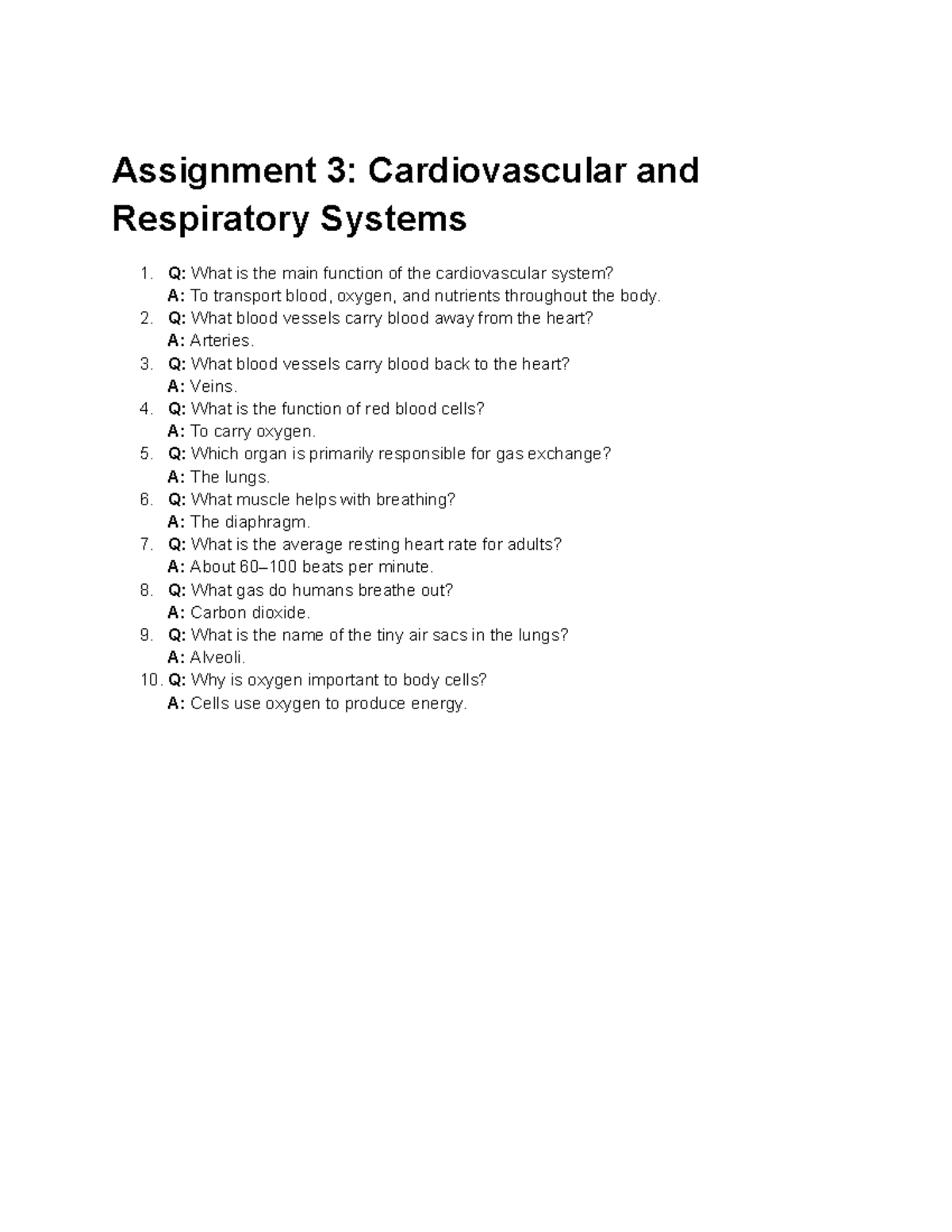 Assignment 3: Cardiovascular & Respiratory Systems Overview - Studocu