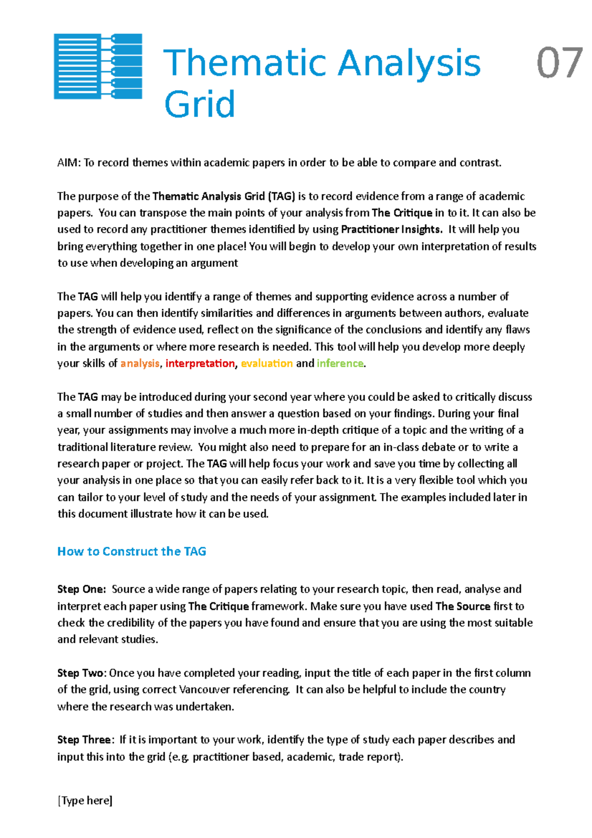 Thematic Analysis Grid - details on how to write an essay - Thematic ...