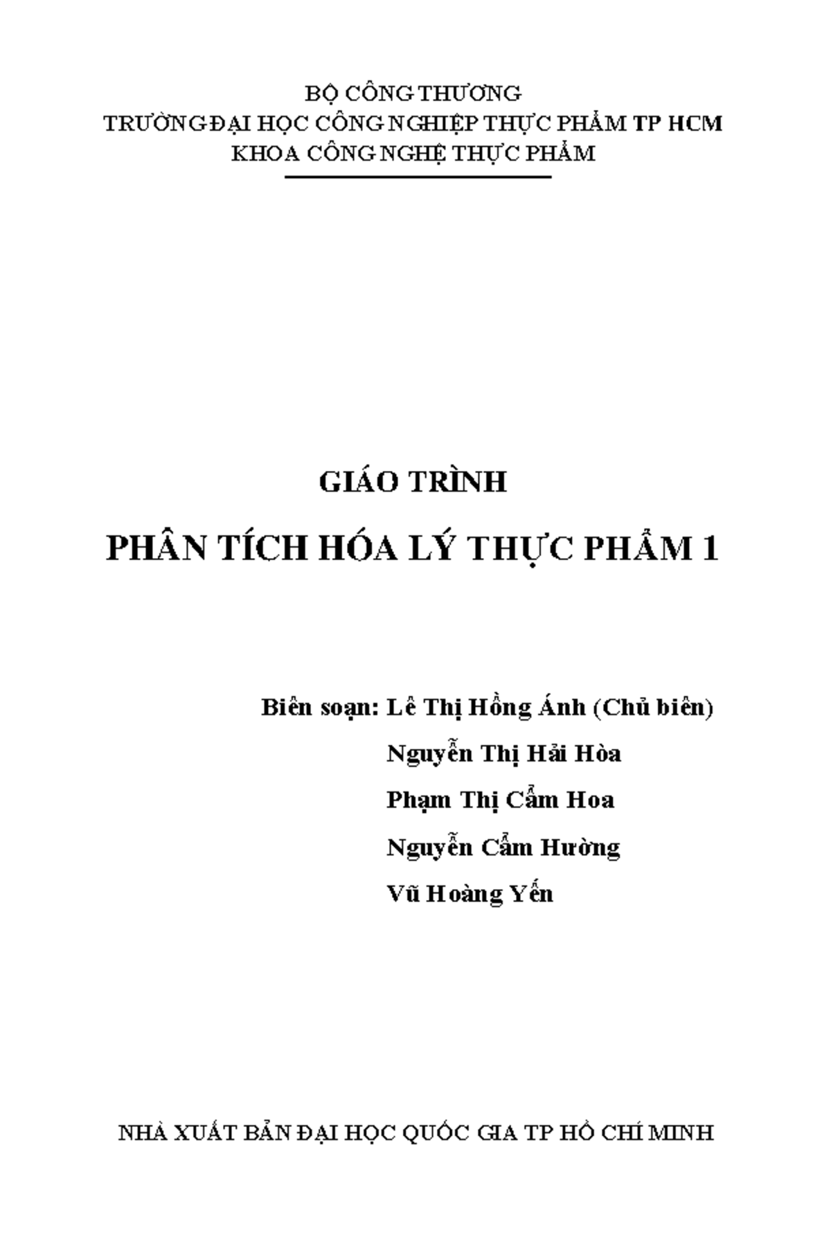 Giáo Trình Phân Tích Hóa Lý Thực Phẩm 1 - Chương 1 & 2 (PTHLTP 1) - Studocu