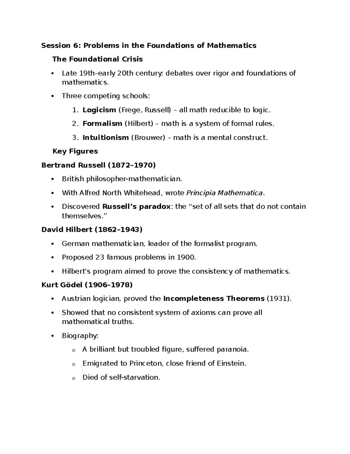 Session 6: Lecture Notes on Foundations of Mathematics - Studocu