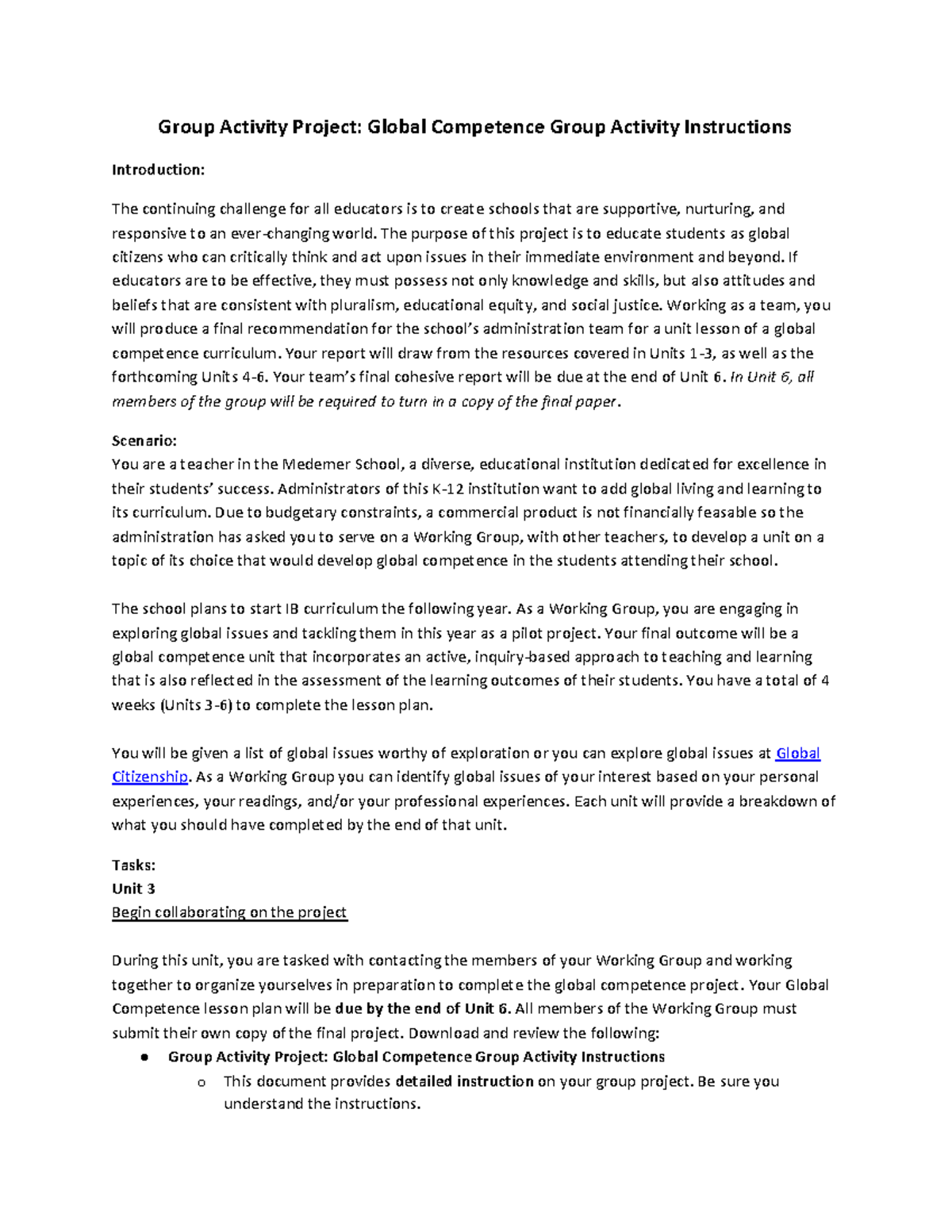 EDUC 5810 GA Project: Global Competence Group Activity Guide - Studocu