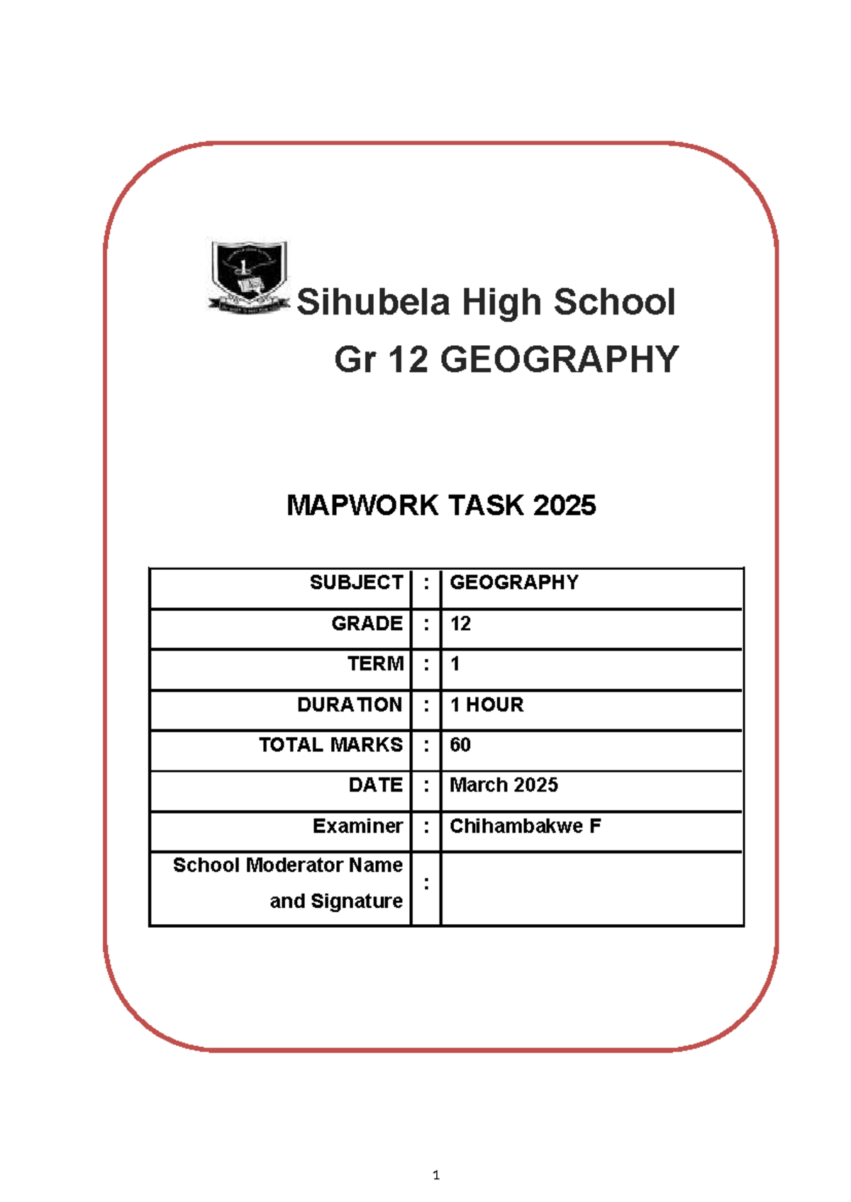 Gr 12 Geography Mapwork Task 2 - March 2025 Examination - Studocu