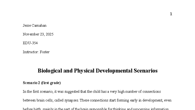 Edu354 Biological & Physical Developmental Scenarios - Week 2 Analysis ...