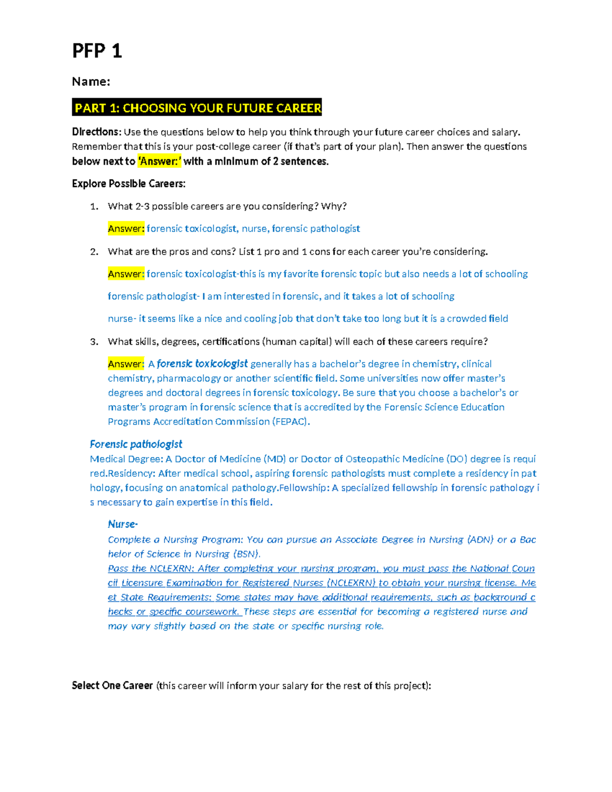 PFP 1 - Career Exploration and Salary Planning Guide - Studocu