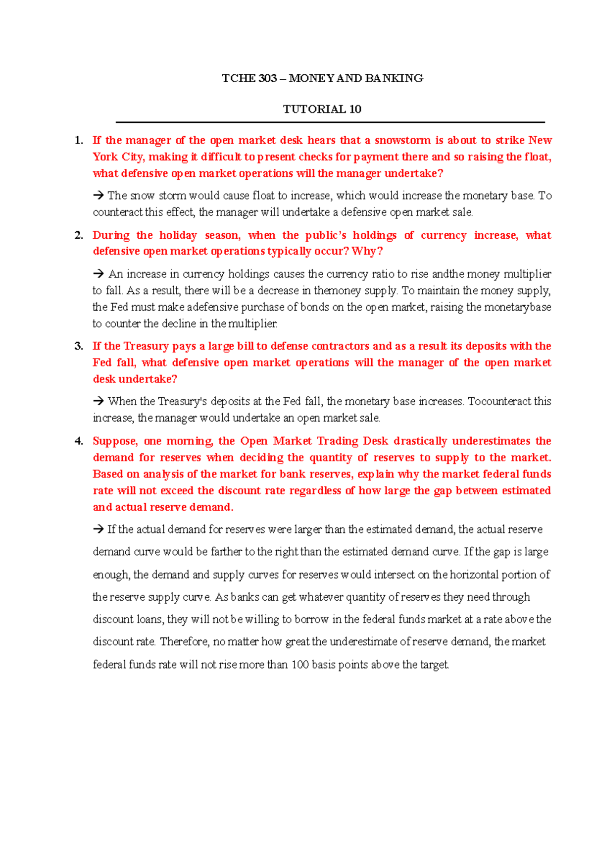 10-Short-Answer-Questions Monetary-Policy - TCHE 303 – MONEY AND ...