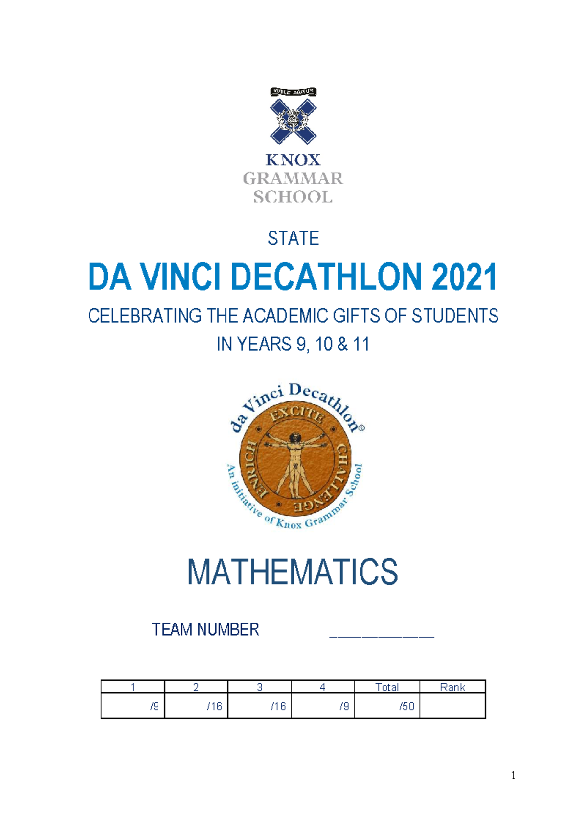 STATE MATHS PAPER 2021: DA VINCI DECATHLON TASKS & QUESTIONS - Studocu