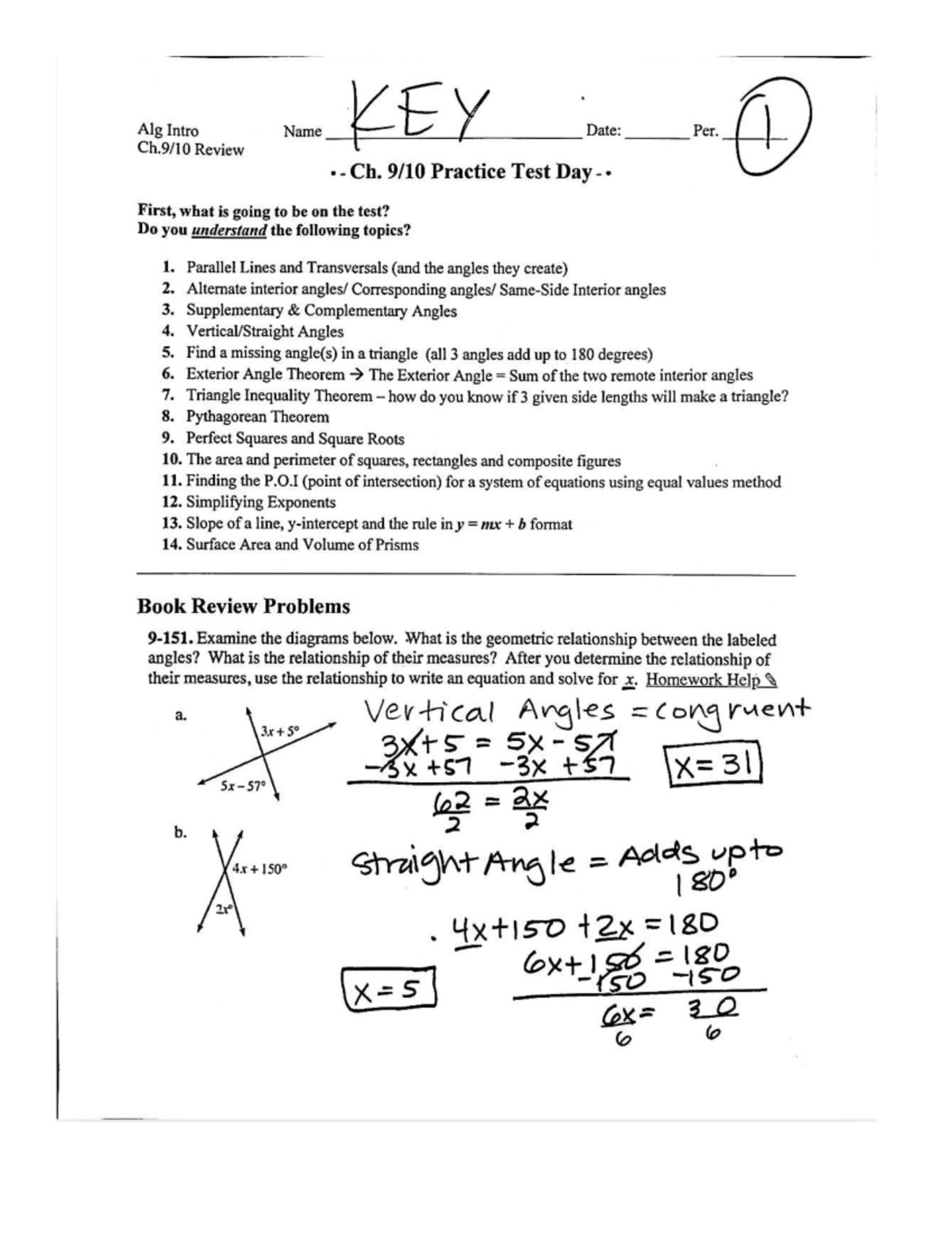 Alg 9 Review: Practice Test Topics & Problem Solutions - Studocu