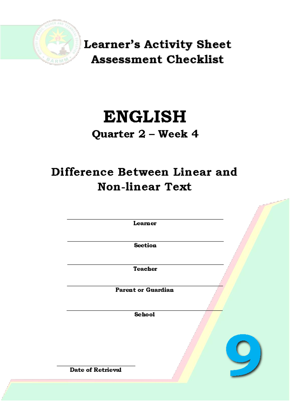 Lds1 G9 Eng Q2 W4 Activity Sheet: Linear vs Non-linear Text - Studocu