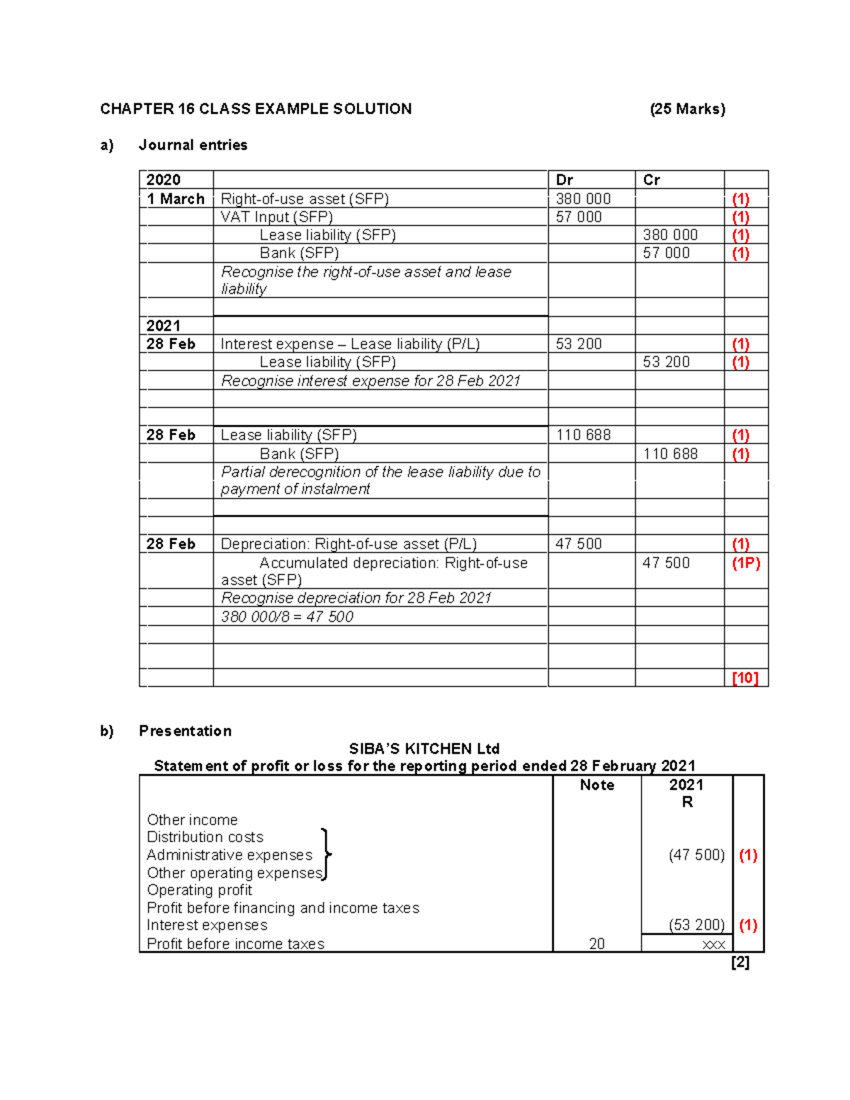 Chapter 16 Class Example Solution: Journal Entries & Financial ...