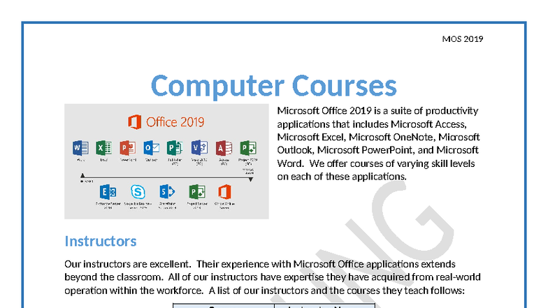 MOS 2019 Computer Courses: Microsoft Office Suite Overview - Studocu