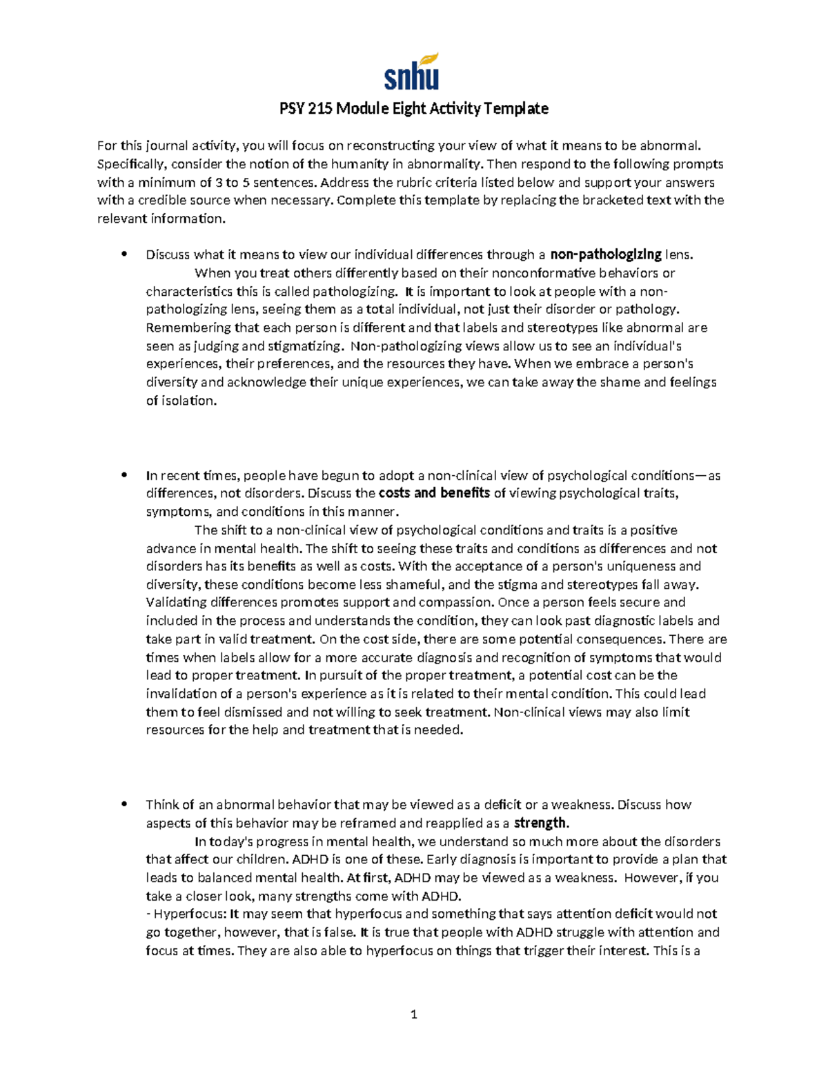 PSY 215 Journal Activity: Rethinking Abnormal Behavior and Humanity ...