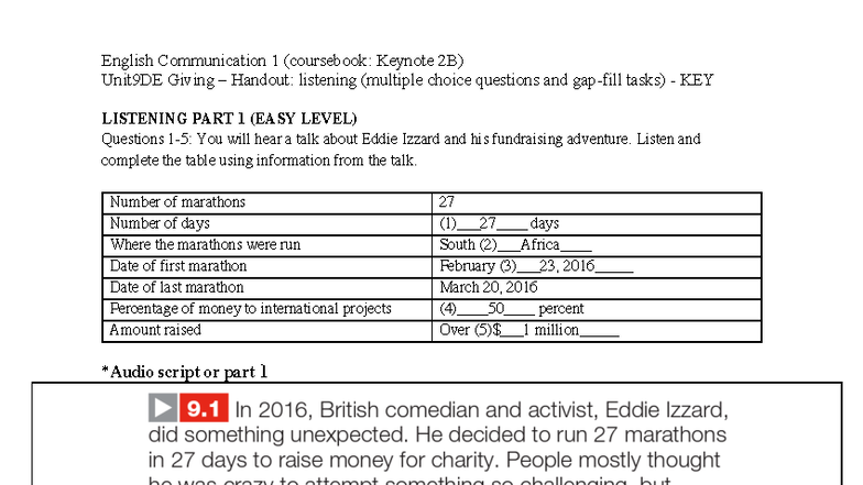 Unit 9DE ECom2 Listening Handout: Eddie Izzard & Angela Morgan KEY ...