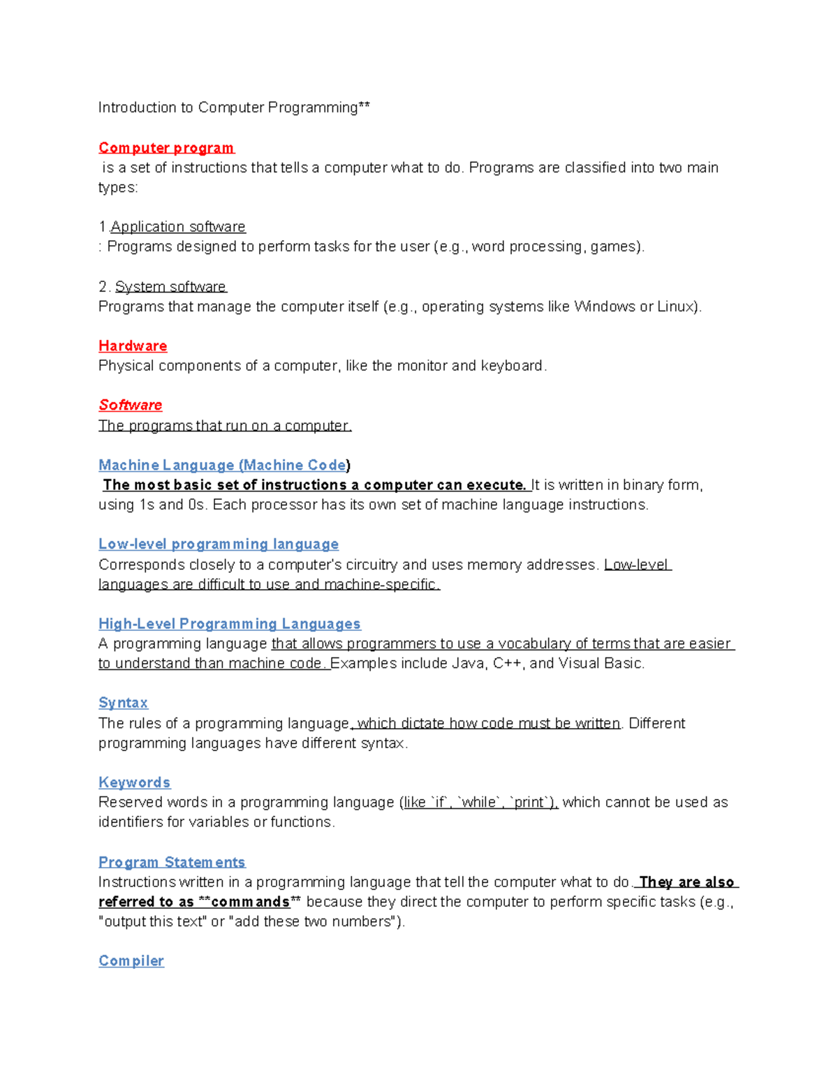 CCIT02 Reviewer - Computer Programming Concepts Overview - Studocu