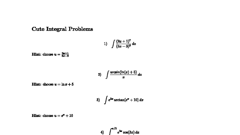 MATH 101: Cute Integral Problems and Integration Hints - Studocu