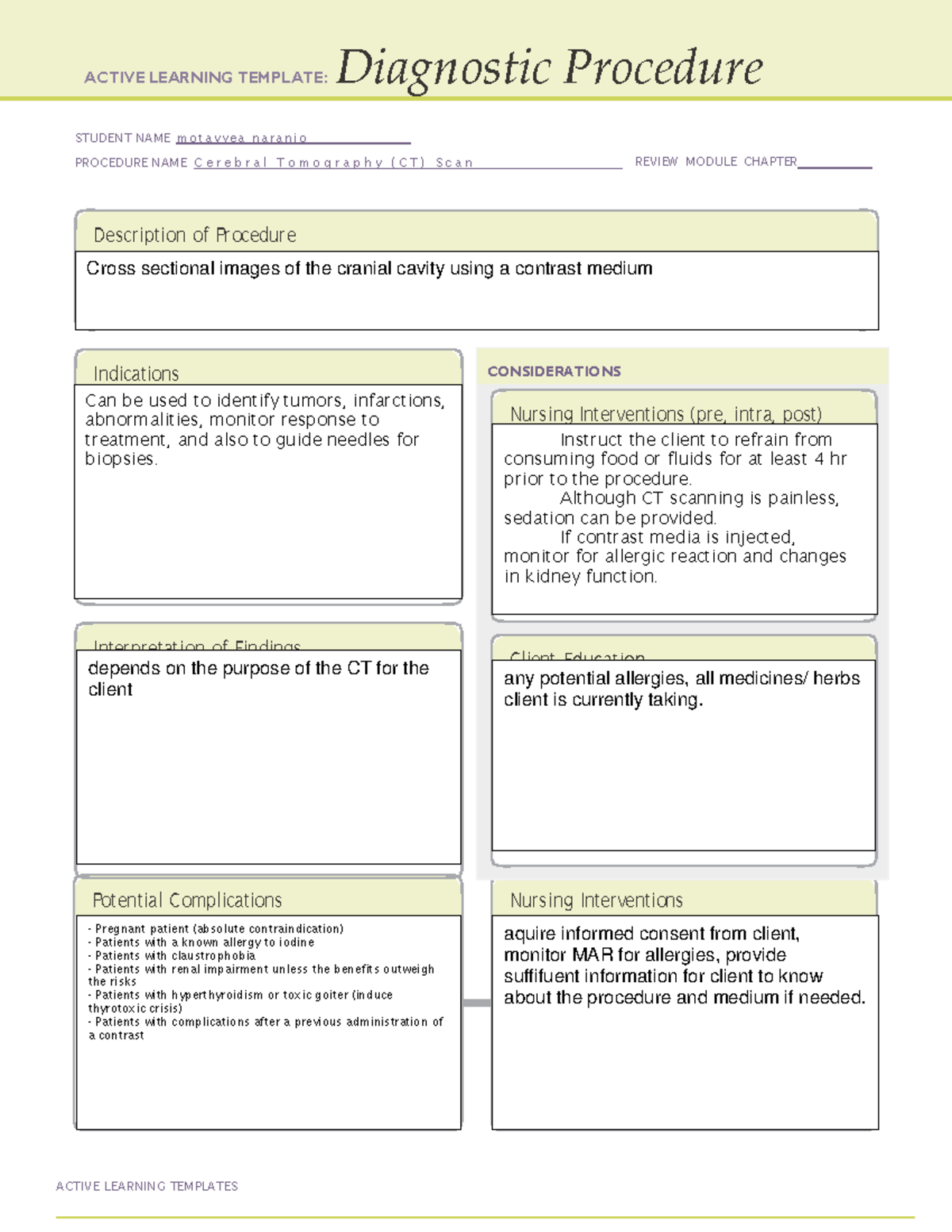 Cerebral Tomography (CT) Scan: ATI Active Learning Template Review ...