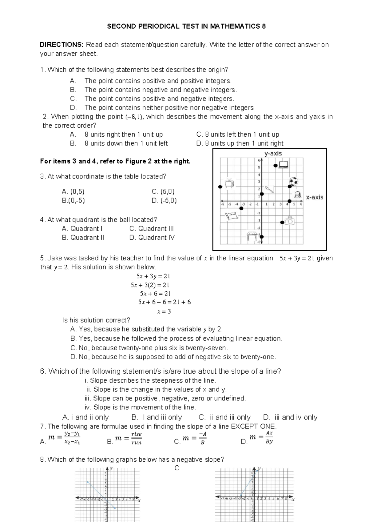 SEOND QUARTER TEST IN MATH - SECOND PERIODICAL TEST IN MATHEMATICS 8 ...