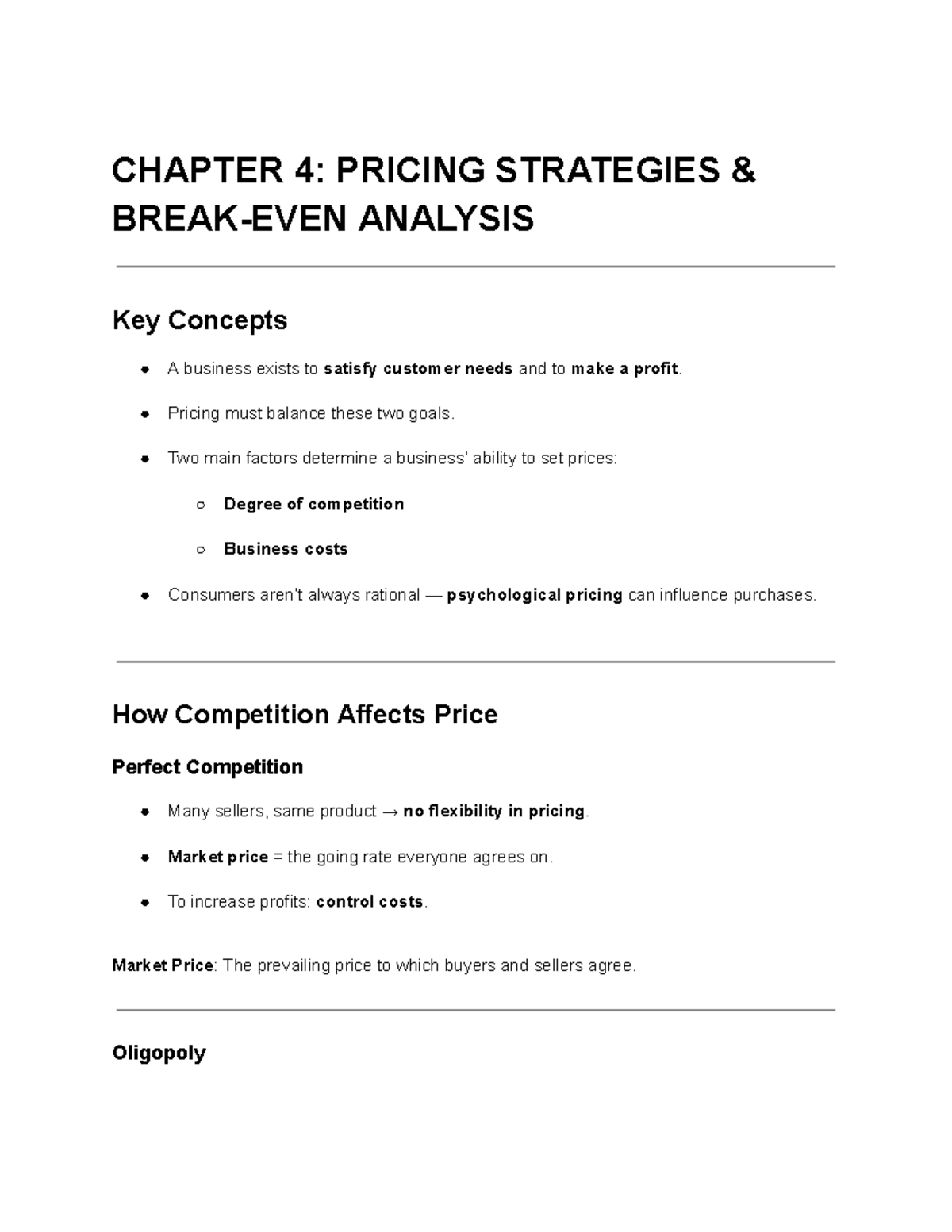 MGTA02 - Chapter 4: Pricing Strategies Analysis and Key Concepts - Studocu