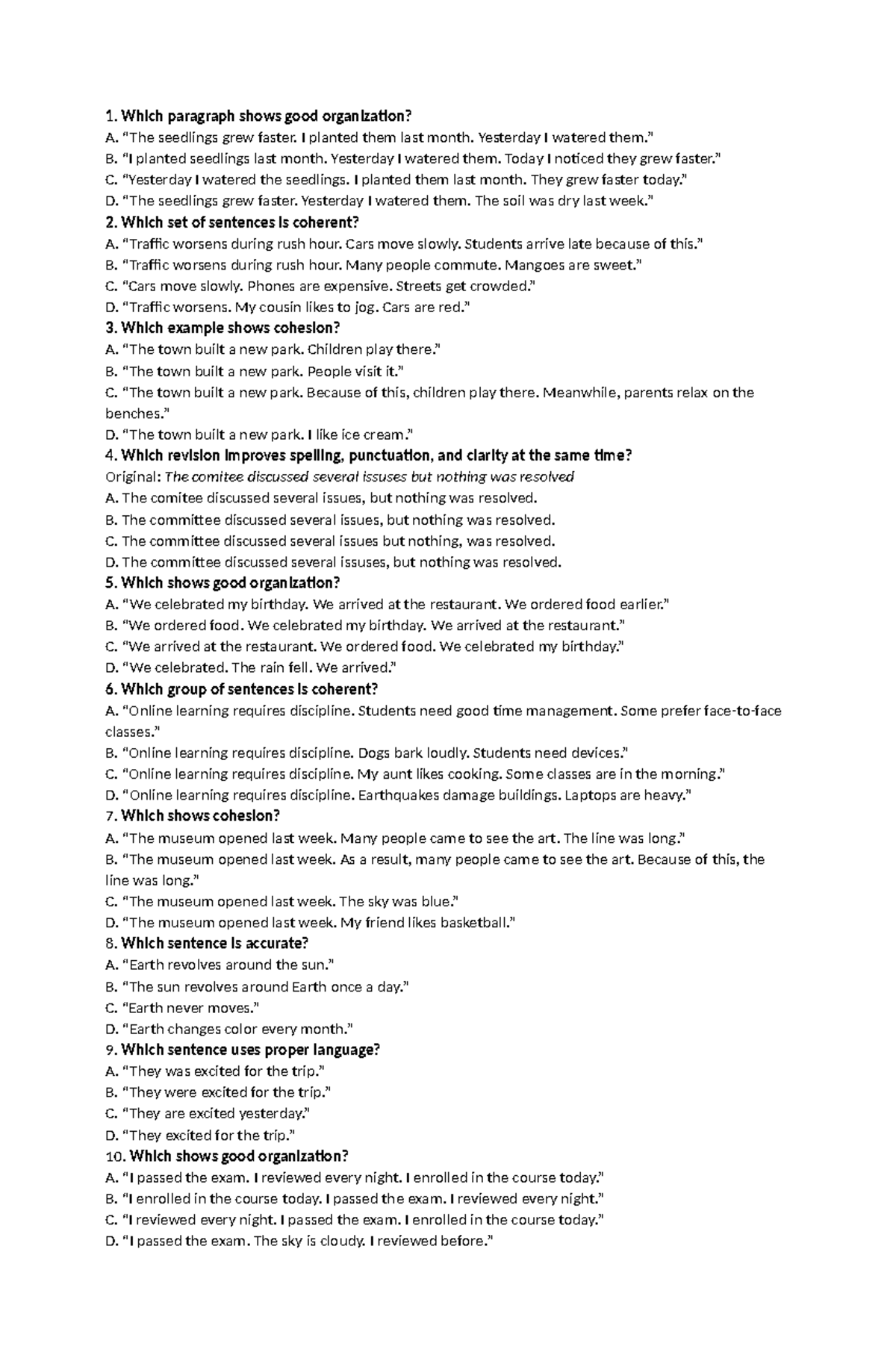 Activity M2 - Organization, Coherence, and Cohesion Exercises - Studocu