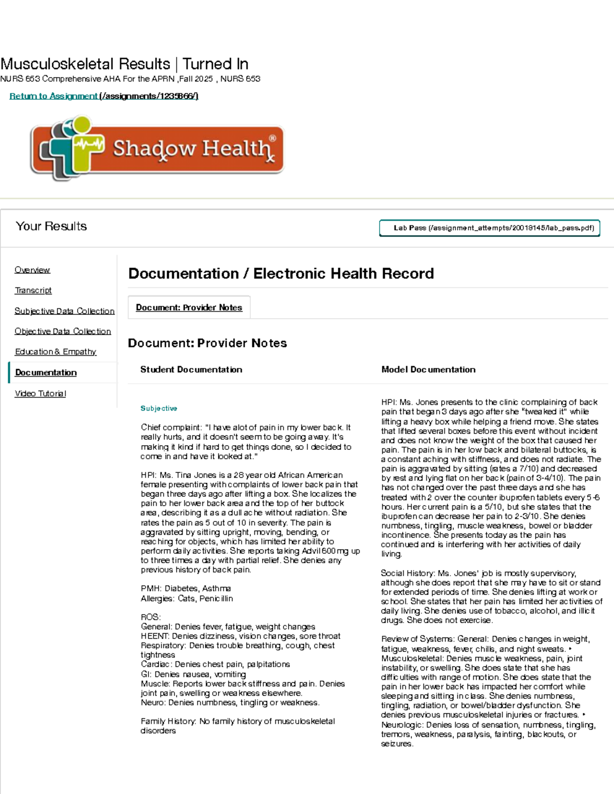NURS 653 Comprehensive Musculoskeletal Case Study: Tina Jones - Studocu