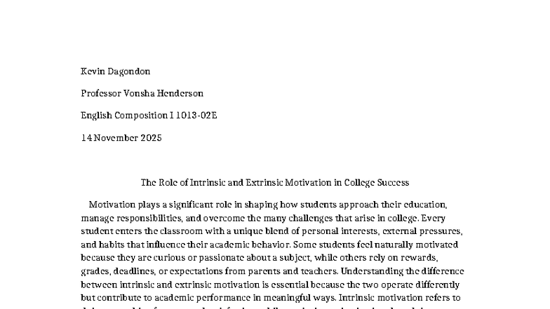 ENG 101: The Impact of Intrinsic & Extrinsic Motivation on College ...