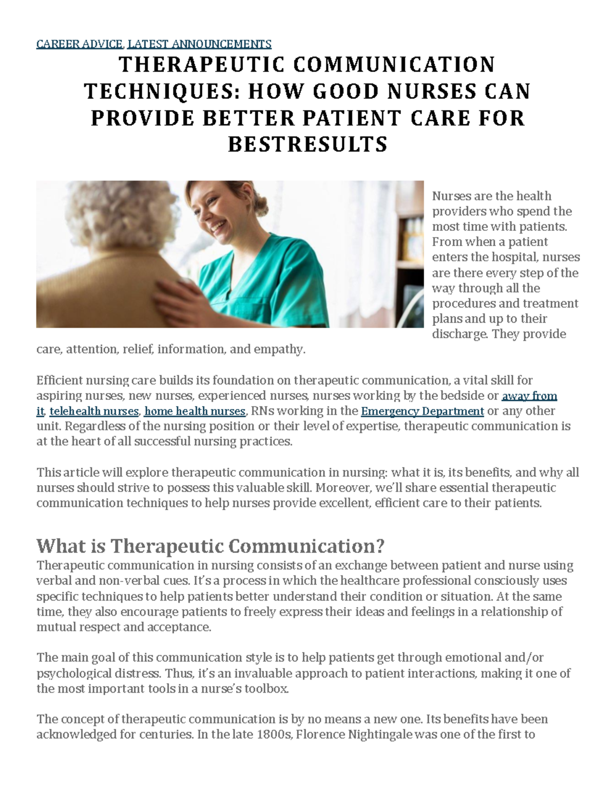 Therapeutic Communication Techniques for Effective Nursing Care - Studocu